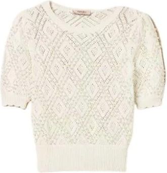 Twinset Femme, Pulls, Blanc, Taille: 38 FR Maglia a losanghe perle