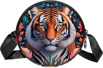 Generic Petit sac &agrave; bandouli&egrave;re circulaire pour femme, petit sac &agrave; bandouli&egrave;re avec fermeture &eacute;clair, bretelles r&eacute;glables, sac &agrave; main rond d&eacute;contract&eacute; pour fe