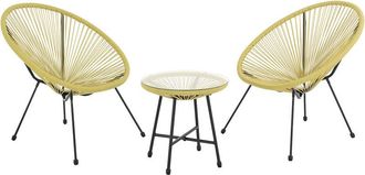 SVITA Bali Balkon Möbel Set Lounge Garnitur Relax Egg-Chair Flecht-Design Gelb - Svita