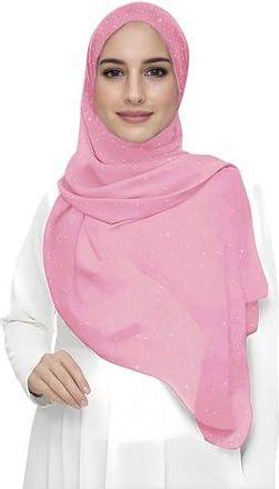 Lina & Lily Hijab Mousseline à Paillettes Dorées, Mode Foulard Châle Femme en Tissu Léger (Rose)