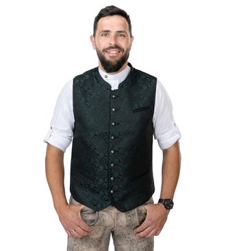 Schöneberger Trachten Couture Trachtenweste Herren grün, Lederhosen Trachtenjacke, Lodenweste für Oktoberfest, Jacquard Weste dunkelgrün Bastian (48)