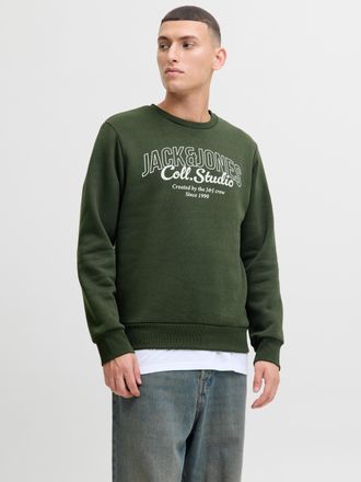 Jack & Jones Sweatshirt JACK & JONES JJMAKOTO SWEAT CREW NECK, Herren, Gr. L, gr&uuml;n (duffel bag print:big print), angeraute Sweatware, Obermaterial: 80% Baumwolle, 