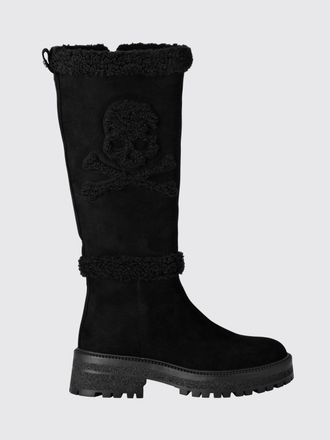 Philipp Plein Bottes hautes en daim avec Skull et doublure en shearling
