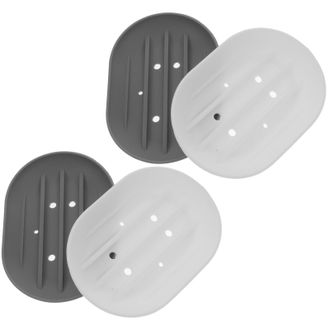 FOMIYES Silikon Seifenablage 4 St&uuml;ck Oval mit Selbstentleerung rutschfest f&uuml;r Badezimmer Waschbecken und Dusche Seifenschale Aufbewahrung Ablage f&uuml;r Sp&uuml;lschw&auml;