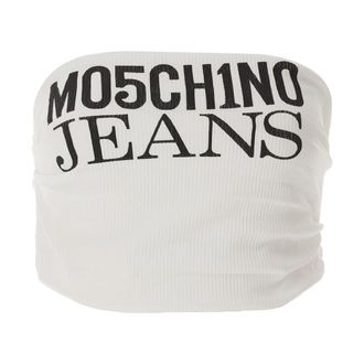 Moschino Logo Top Crop Print Wei&szlig; Gerippt - - Tops - Damen - Wei&szlig; - L