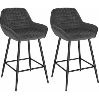 Woltu Woltu - Lot de 2 Tabourets de bar Chaise de Bar avec Accoudoirs, Design Chaise Haute pour Bar, Si&egrave;ge en Velours, Cadre en m&eacute;tal, Gris Fonc&eacute;