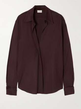 Dries Van Noten Hemd Aus Gl&auml;nzendem Jersey - Braun