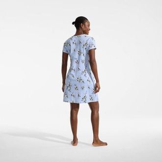 Lands End Knielanges Kurzarm-Nachthemd aus Baumwolle, Damen, Gr&ouml;&szlig;e:36-38 regular, Blau, Baumwolle, by Lands End