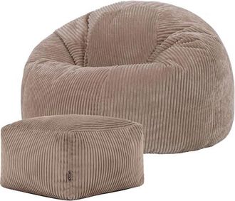 Icon Brand Kingston Sitzsack mit Hocker Cord, Mokkabraun, Sitzsack Erwachsene mit F&uuml;llung, Bean Bag, Cord Sessel, Lounge Sessel, Lounge Stuhl, Schlafzimmer, Wohn