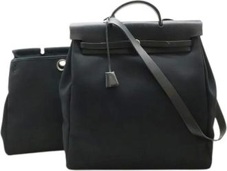 Herm&egrave;s Pre-owned Sac Toile Officier Cuir GM 2Way - Femme - Pre-owned - Noir - Taille: ONE Size