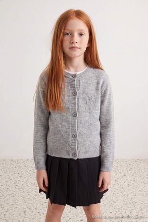 Trendyol KIDS M&auml;dchen Grau Bestickt Lang, Oversize Cardigans