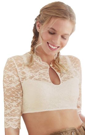 Nina Von C. Damen Dirndlbluse Alicia 48464971-3/4 Arm Spitze Hochgeschlossen mit Lochausschnitt - Champagner (Creme, 46)