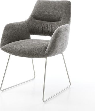 DELIFE Esszimmerstuhl Yago-Flex mit Armlehnen Boucl&eacute; Soft Schlamm Kufengestell Edelstahl Taschenfederkern, Esszimmerst&uuml;hle