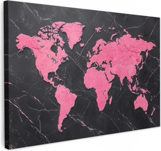 MuchoWow © Leinwandbild Groß 120x80 cm XXL Dekoration Wohnzimmer Bilder Pictures Wall Decoration Living Room Wohnungs Deko Moderne Bild Weltkarte - Rosa - Marm