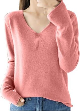 Generic Pull en tricot pour femme avec col en V - Couleur unie - Classique - Confortable - D&eacute;contract&eacute; - Manches longues - Coupe ajust&eacute;e - L&eacute;ger - Tendance - 