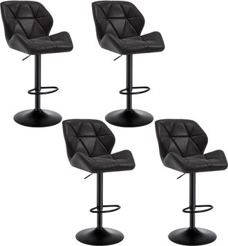 Woltu Barhocker 4er Set Barstuhl Tresenhocker Bistrohocker Designer Hocker mit Rückenlehne, höhenverstellbar, drehbar, Kunstleder Stahl, Schwarz BH287sz-4