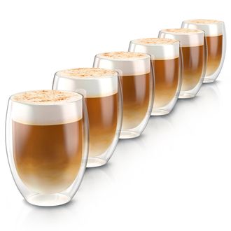 Arendo doppelwandige Trinkgl&auml;ser 350ml - Latte Macchiato Cappuccino Tee - 6er Set - Doppelwandglas - Thermotassen - sp&uuml;lmaschinengeeignet - Teetasse Kaffeeta