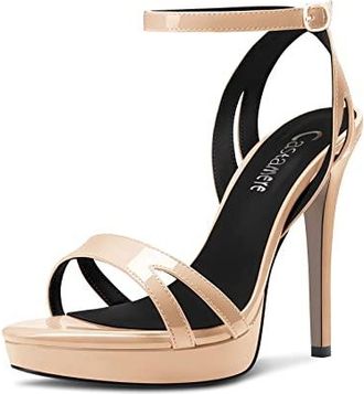 Castamere Femmes Aiguille Haut High Plate-forme Talon Heel Ouvert Bout Lani&egrave;res Cheville Sandales Mariage Danse 12 CM Heels Beige 43 EU