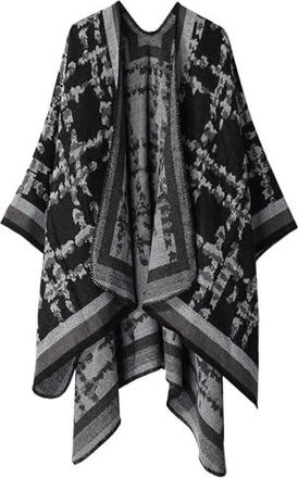 Generic Poncho Femme Hiver Chaud Chale Femme Hiver Chaud Cape Femme Effet enveloppant Ch&acirc;le Tricot&eacute; Coupe-Vent Double Face Carreaux Ray&eacute;s