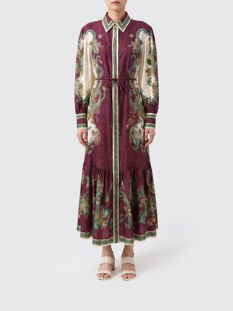 Alemais Robe chemise longue en m&eacute;lange de soie &agrave; imprim&eacute; ethnique et manches ballon