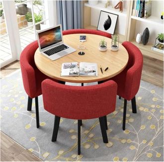 Generic Modernes rundes Esstisch-Set, runder Tisch und St&uuml;hle mit weicher R&uuml;ckenlehne, mit 4 St&uuml;hlen, Design mit abgerundeten Ecken, for Caf&eacute;, K&uuml;che, Esstisch