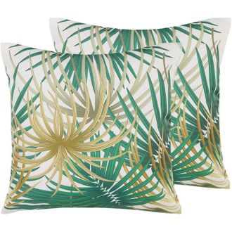 Beliani Beliani - Lot de 2 Coussins D&eacute;coratifs pour Jardin 45 x 45 cm avec Housses Amovibles en Tissu Multicolore &agrave; Motif Feuilles de Palmier