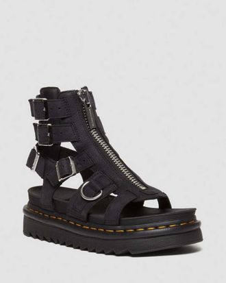 Dr. Martens Olson Tumbled Nubuck Leder Gladiatorsandalen Mit Rei&szlig;verschluss in Schwarz, Gr&ouml;&szlig;e: 36