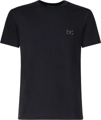 Dolce & Gabbana Baumwoll-T-Shirt mit Logo-Plakette - - Tops - Herren - Blau - L