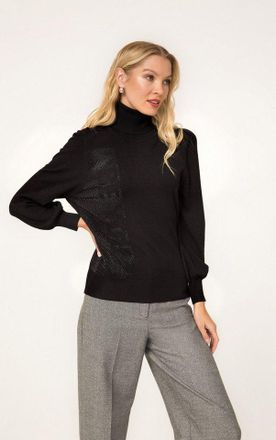 Passioni Rollkragenpullover mit Strassstein-Schriftzug