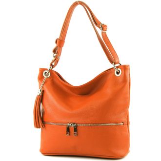 modamoda.de T143 - ital. Leder Schultertasche Umh&auml;ngetasche, Farbe:Orange