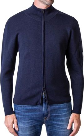 C.P. Company C.p. Company, Homme, Pulls, Bleu, Taille: XL Re-Wool Full Zip Lens Cardigan