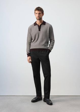 Mango Pull polo maille fine 100 % coton structur&eacute; grenat - Homme - XXL - MANGO MAN