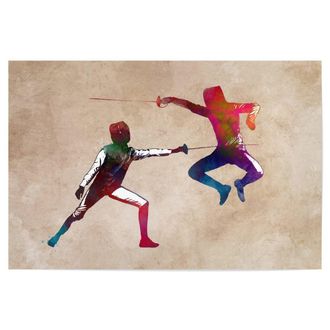 artboxONE Poster 90x60 cm Sport Fencers Sport hochwertiger Design Kunstdruck - Bild Sport Fechter Fence
