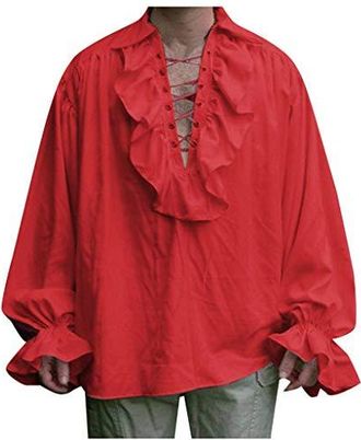 Generic Chemise habill&eacute;e &agrave; manches bouffantes pour homme, chemise &agrave; volants pour homme, chemises de qualit&eacute; sup&eacute;rieure, confortables et l&eacute;g&egrave;res, respirantes, 