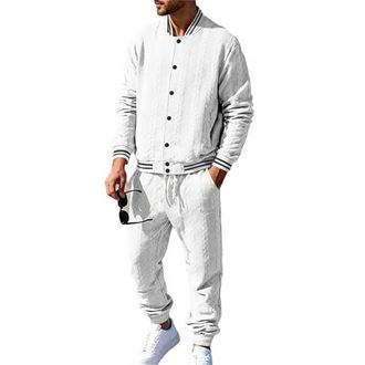 Generic Survêtement 2 pièces pour homme - Veste thermique et jogging - Pour lhiver - Chaud - En jacquard, blanc, 3XL