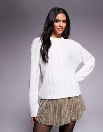 KAIIA Exclusive - Oversize-Strickpullover in Cremewei&szlig; mit Zopfmuster, Kombiteil