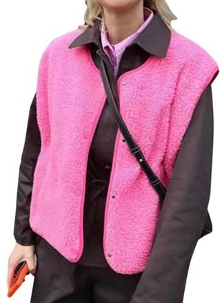 Minetom Gilet Femme En Molleton Sans Manches Polaire Doux Coupe Y2K Chaud Manteau Avec Poches Bouton Couleur Unie Blouson A Rose XS