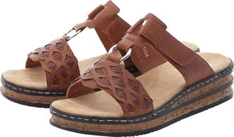 Rieker Pantolette RIEKER, Damen, Gr. 38, braun, Lederimitat, Schuhe Pantolette, Keilabsatz, Sommerschuh, Schlappen mit Riemchen in Flechtoptik