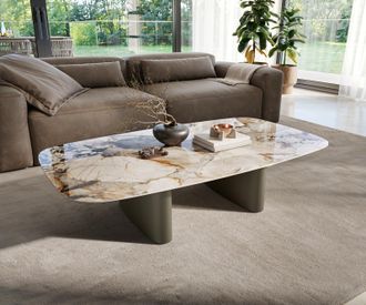 DELIFE Couchtisch Edge Boot 140x80 cm Keramik Patagonia Poliert Ovada Effektfinish Titan, Couchtische