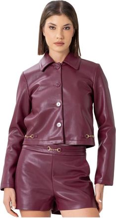 Kocca Femme, Vestes, Rouge, Taille: 42 FR Veste Courte Aspect Cuir &agrave; Col