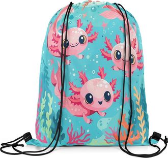 Generic Kordelzugbeutel Niedlicher Axolotl-Rucksack Mit Kordelzug - Die Besten Axolotl-Artikel Faltbarer Kordelzug-Rucksack Unisex Sporttasche F&uuml;r Strand Urla