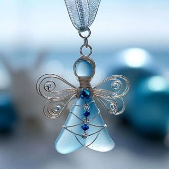 Generic Engel-Weihnachtsbaumschmuck aus Treibglas, 2D-Acryl K&uuml;sten-Weihnachtsbaumschmuck als Weihnachtsbaum-Deko & H&auml;ngeanh&auml;nger, Geschenk f&uuml;r Strandliebhaber