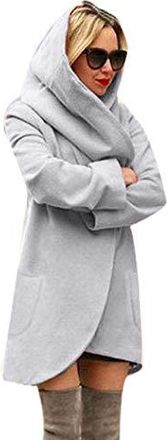 Generic 2026 Vestes pour femmes en laine &agrave; capuche mince manteau ample d&eacute;contract&eacute; &agrave; capuche veste pardessus top, gris, S