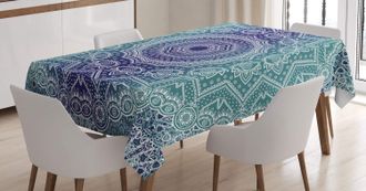 Abakuhaus Mandala Tischdecke, Ombre Tribe, Wasserfest Waschbar mit Klar Sichtbaren Farben kein Verblassen Personalisiert, 140 x 200 cm, Dunkelblau Teal