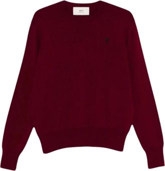 Ami Homme, Pulls, Rouge, Taille: S De Coeur Embroidery Crew Neck Sweater