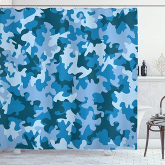 Abakuhaus Camo Duschvorhang, Dunkle mit Pale Motive, mit 12 Ringe Set Stielvoll Modern, 175x200 cm, Blau und Hellblau