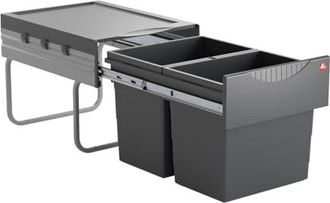 Hailo Collecteur de d&eacute;chets double - 2 x 18 l - &Agrave; partir de 40 cm de largeur - 346 x 475 x 336 mm - Pi&egrave;ces en plastique gris fonc&eacute; - Pi&egrave;ces m&eacute;talliques arge