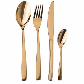 Galileo Casa 5912882 Manhattan Besteck-Set aus Edelstahl, goldfarbenes Finish, 24-teiliges