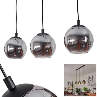 HOFSTEIN H&auml;ngeleuchte Sernf, H&auml;ngelampe aus Metall/Glas in Schwarz/Rauchfarben im Vintage Design, Pendelleuchte m. Schirmen aus Echtglas (&Oslash; 16,5 cm), H&ouml;he max.