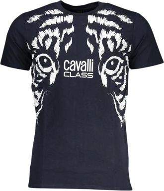 Cavalli Blau Baumwolle Druck Logo T-Shirt - - Tops - Herren - Blau - XL